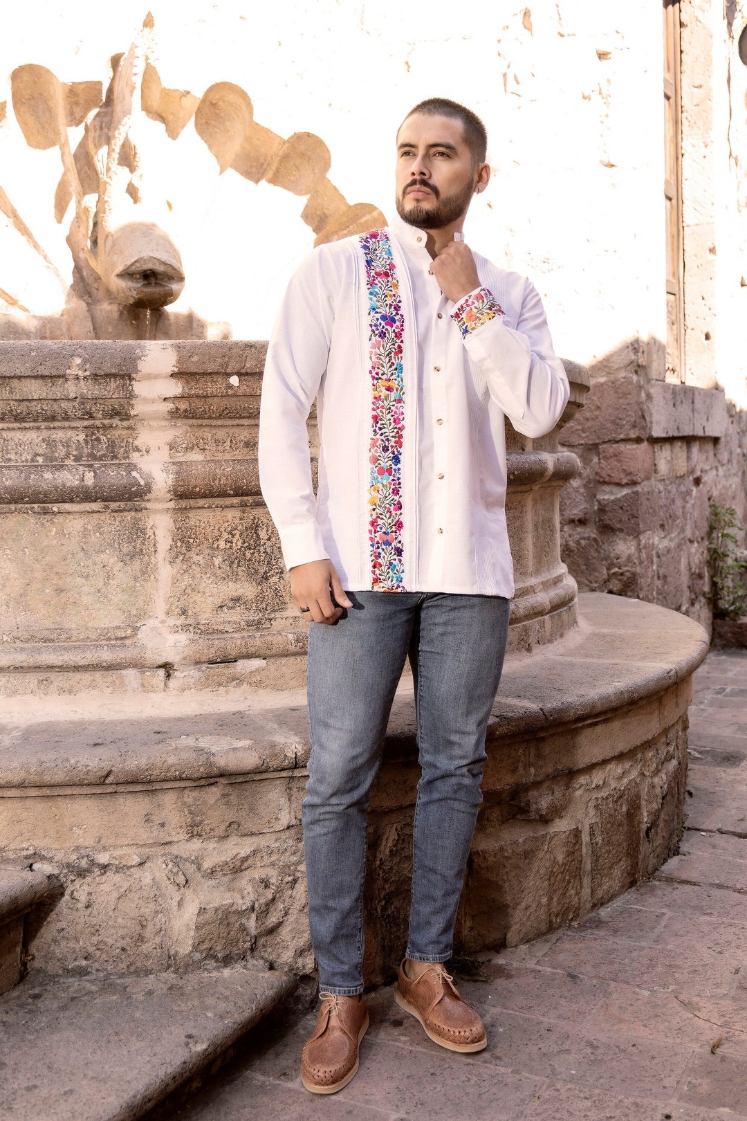 Mens Mexican Traditional Shirt. Floral Embroidered Guayabera for Men ...