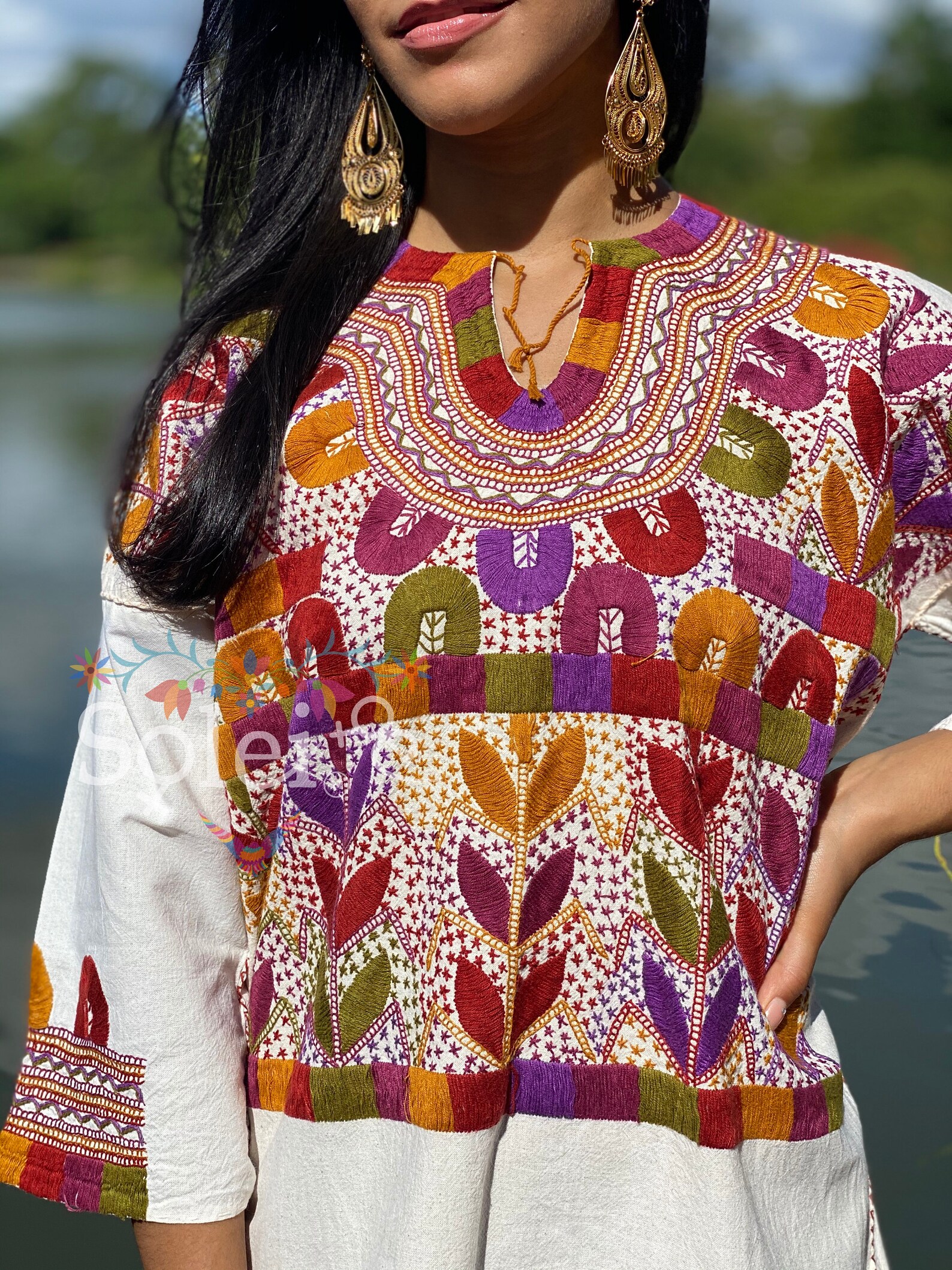 Hand Embroidered Mexican Blouse. Traditional Mexican Top. Multicolor ...