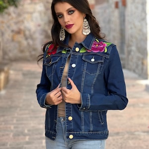 Mexican Floral Embroidered Jeans Jacket. Mexican Artisanal Denim Jacket ...