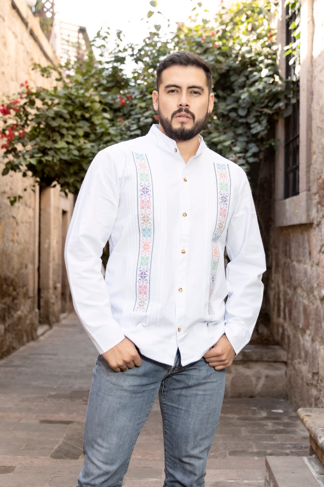 Mens Mexican Traditional Shirt. Ethnic Embroidered Guayabera for Men ...