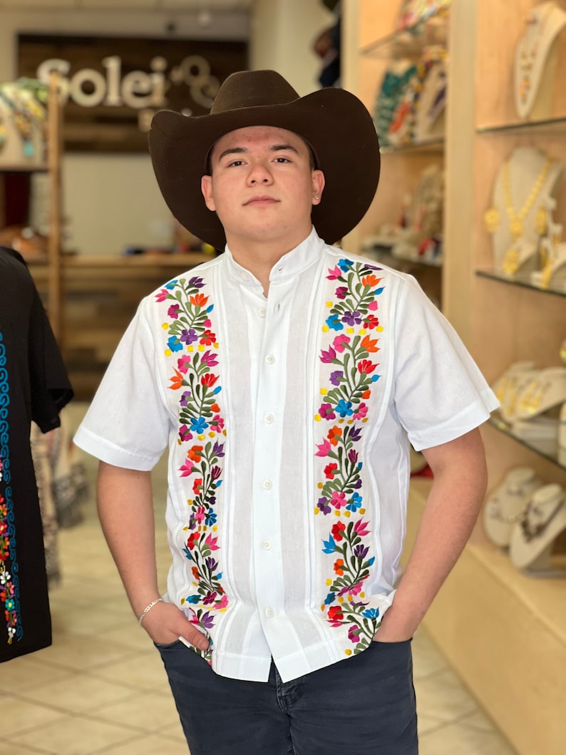 Mens Mexican Traditional Shirt. Floral Embroidered Guayabera - Etsy