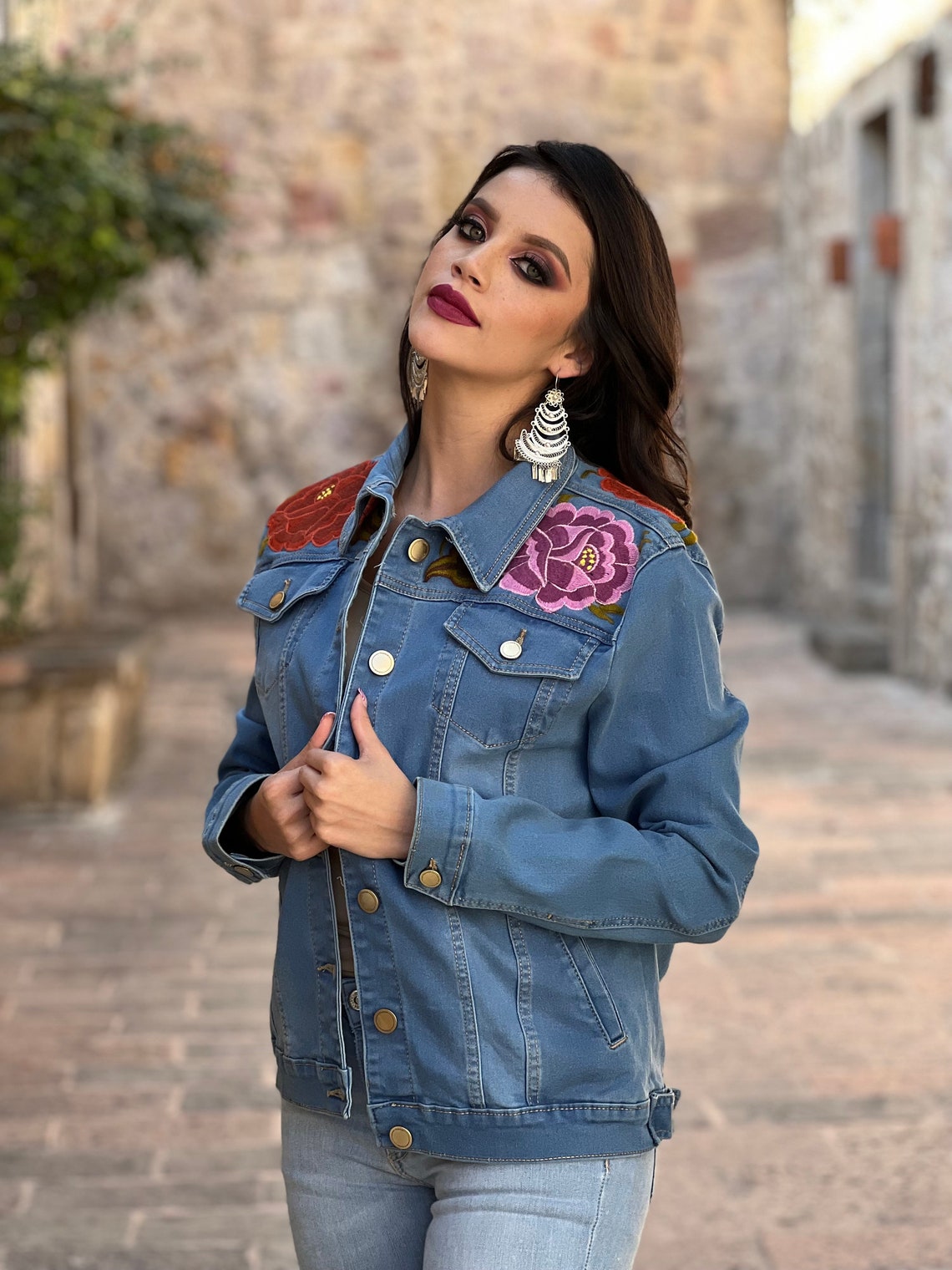 Mexican Floral Embroidered Jeans Jacket. Mexican Artisanal Denim Jacket ...