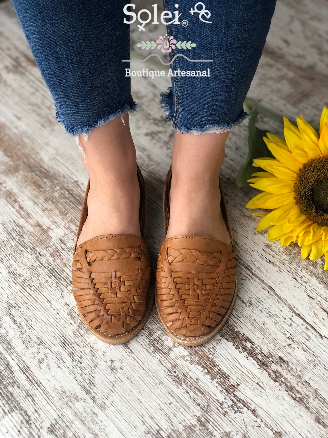 Megan Artisanal Sandal. Mexican Leather Flats. Solid Color | Etsy
