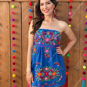 Embroidered Floral Strapless Top. Hand Embroidered Mexican Top. Mexican ...