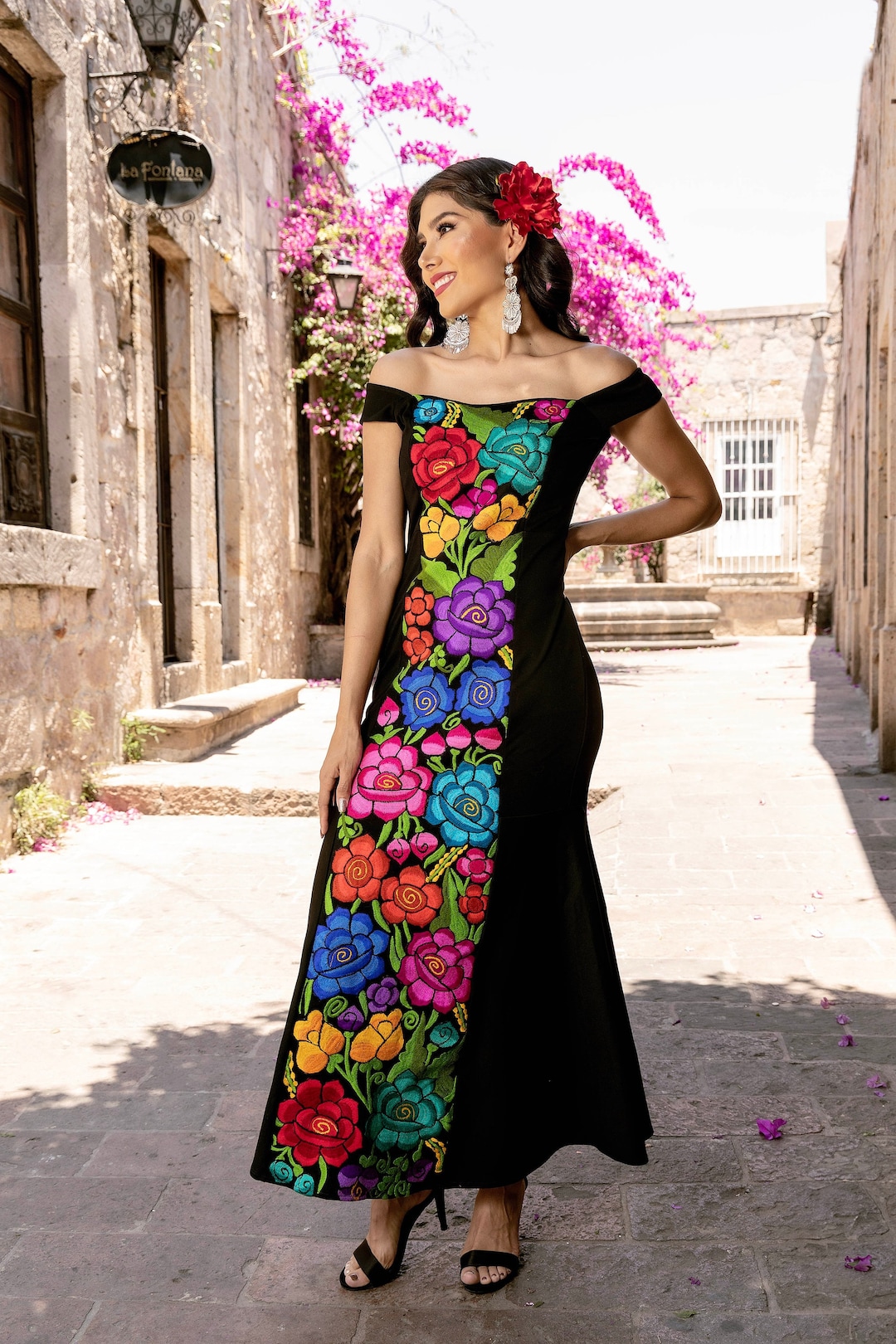 Mexican Embroidered Maxi Dress. Size S - 2X. Wedding Style. Traditional ...