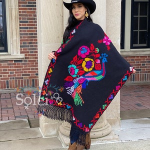 Hand Embroidered Mexican Shawl. Floral Embroidered Mexican Blanket ...