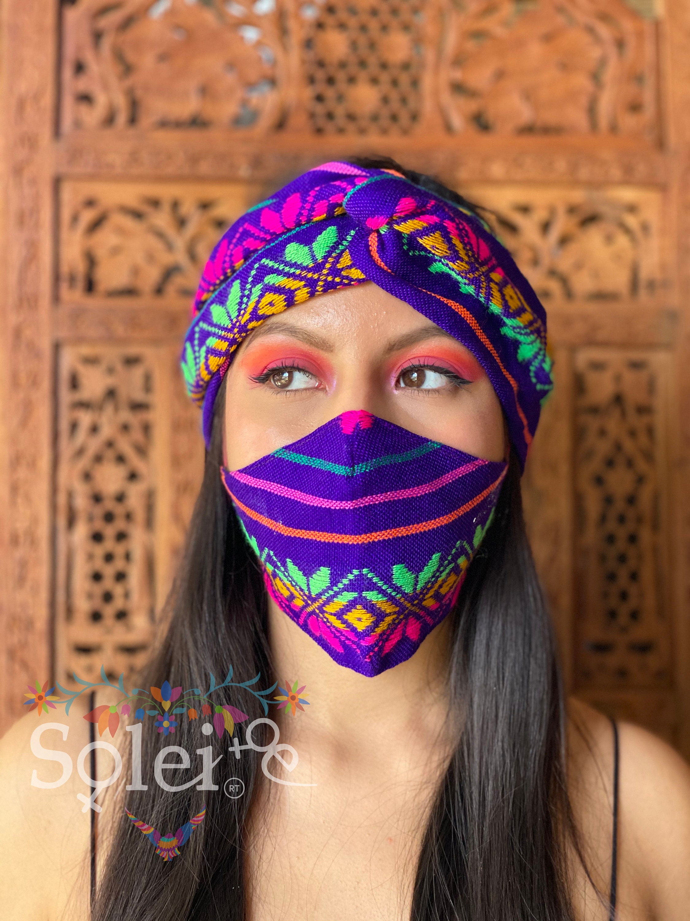 Handmade Embroidered Headband/turban and Face Mask Set. | Etsy