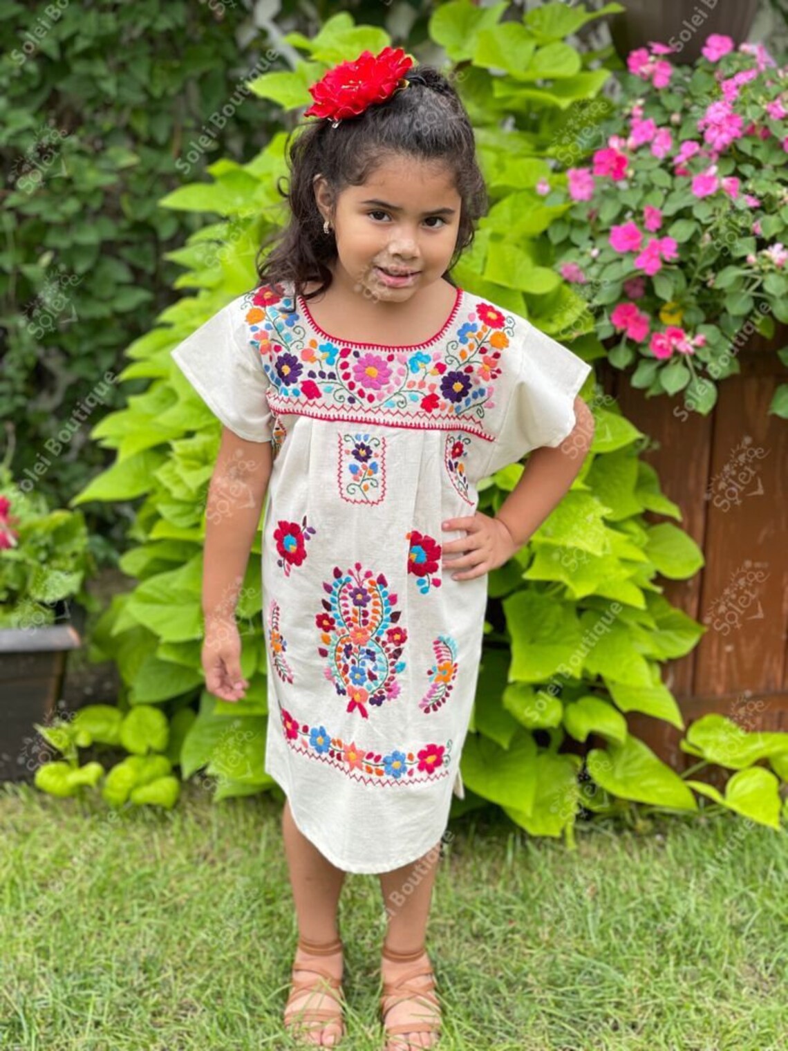 Girls Mexican Embroidered Dress. Floral Embroidered Dress. - Etsy