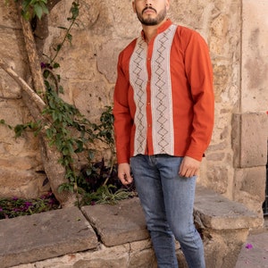 Mens Mexican Traditional Shirt. Ethnic Embroidered Guayabera for Men ...