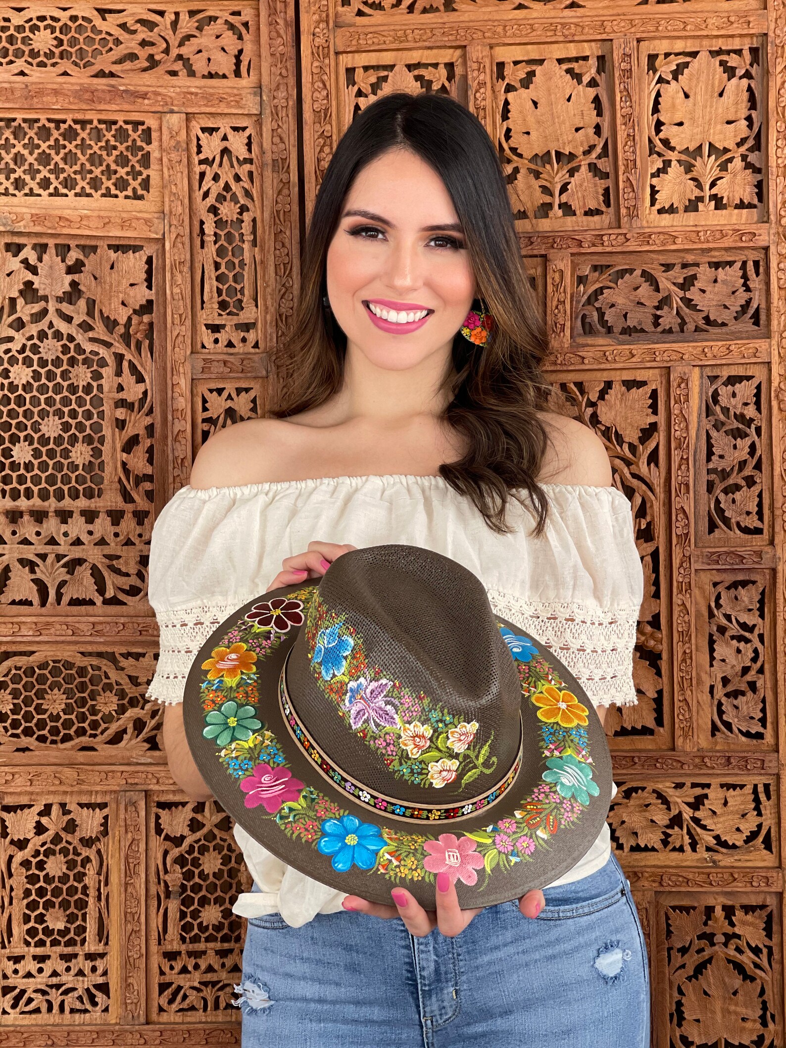 Mexican Artisanal Hat. Hand Painted Hat. Colorful Floral Hat ...