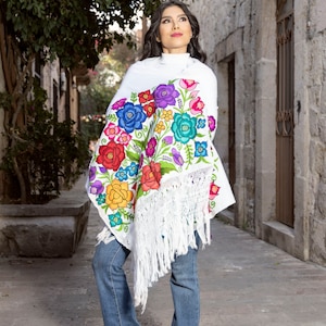 Mexican Embroidered Shawl. Multicolor Embroidered Shawl. Mexican ...
