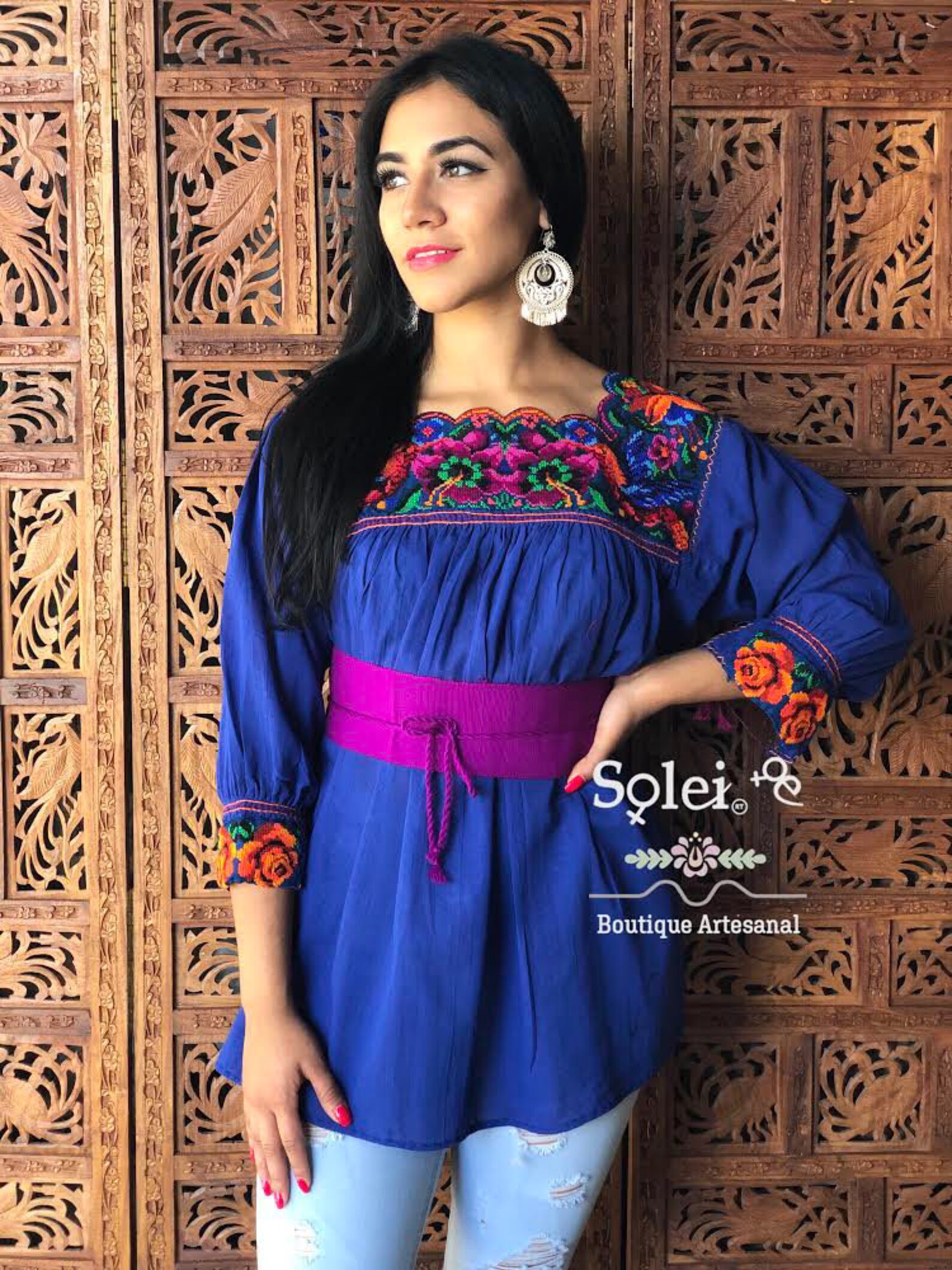 Hand Embroidered Smock Blouse. Mexican Floral Blouse. Colorful Mexican ...