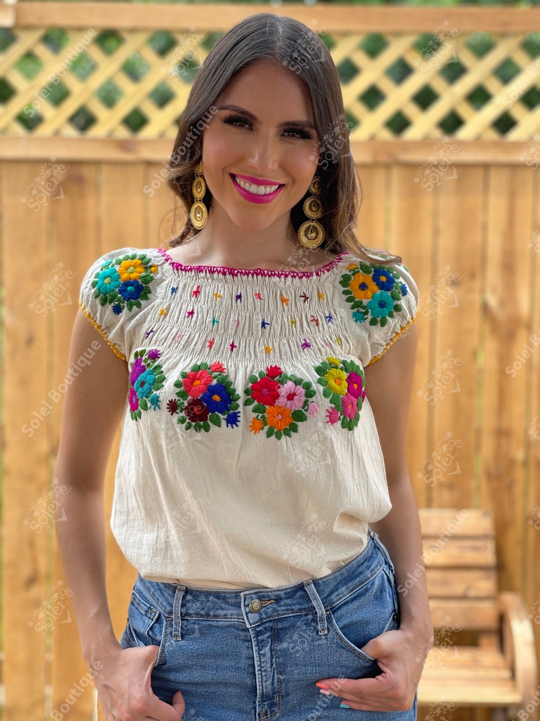 Floral Embroidered Mexican Blouse. Traditional Mexican Top. Mexican ...