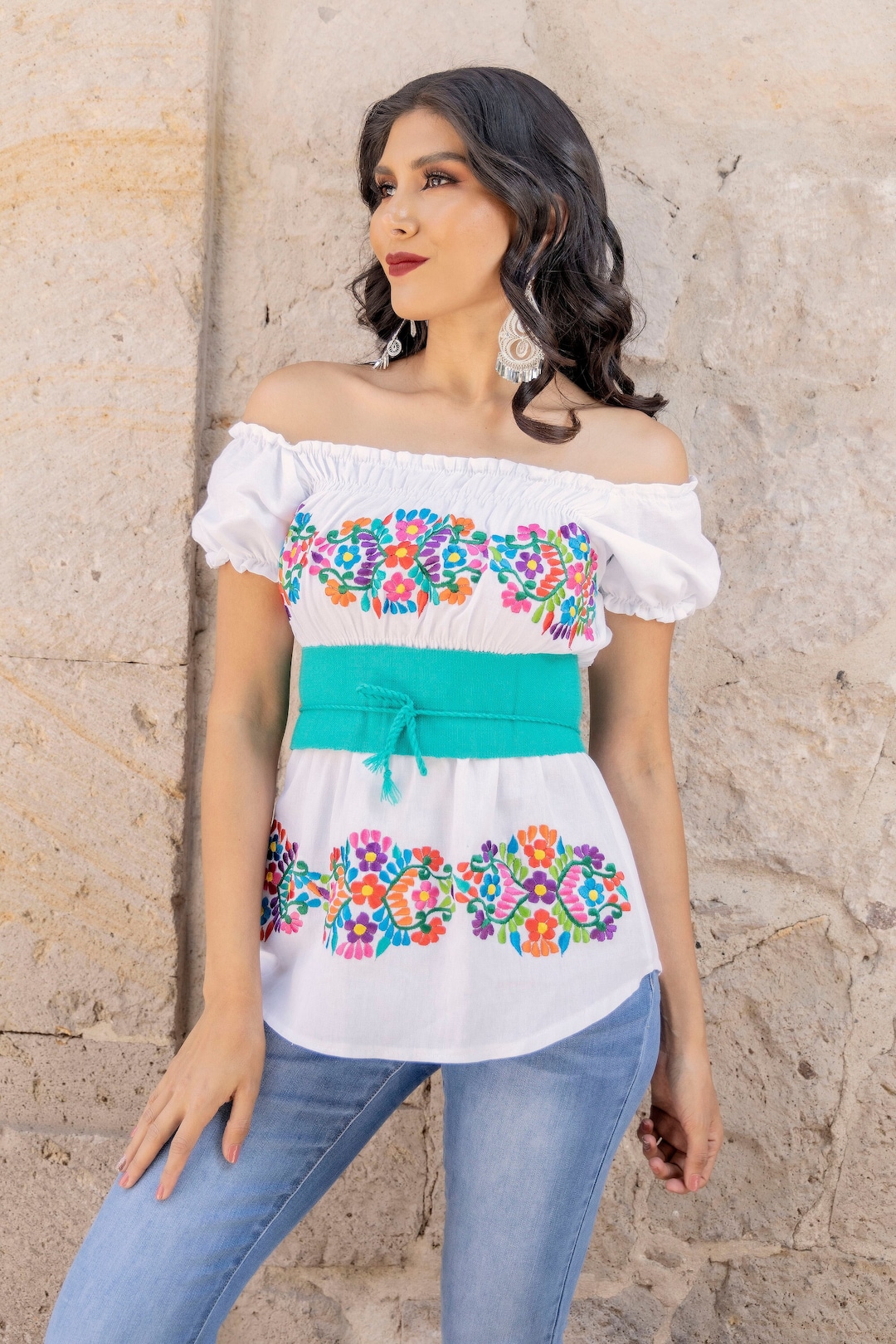 Floral Embroidered Mexican Top. Size S - 2X. Typical Mexican Top ...