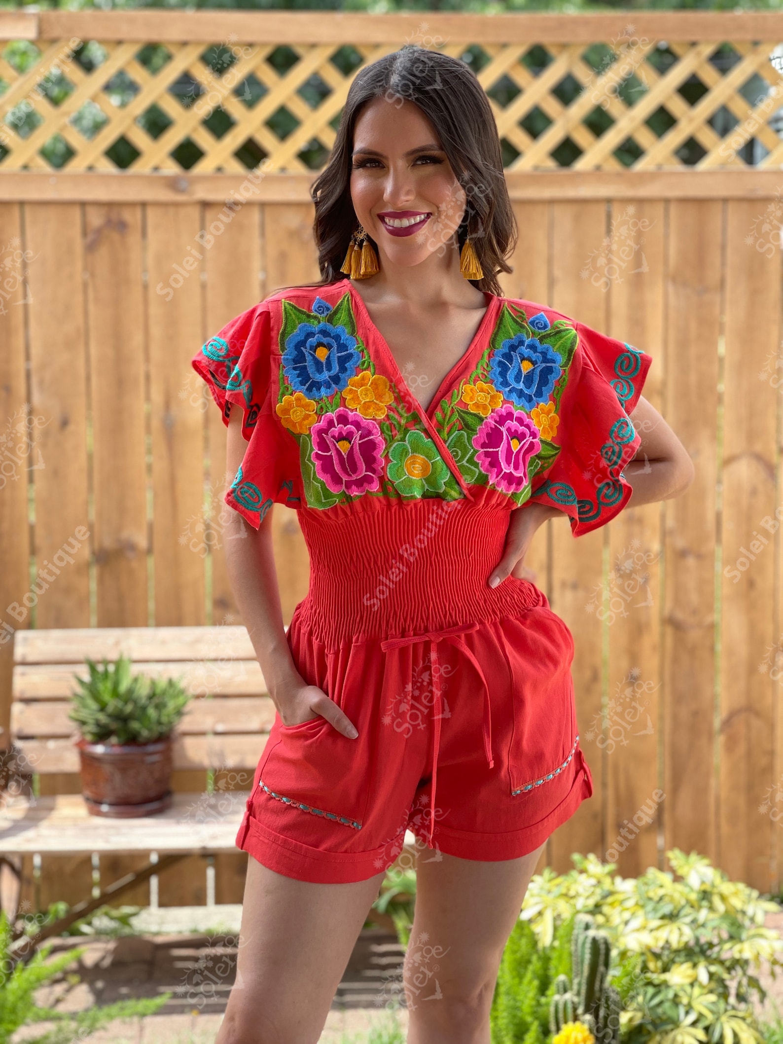 Butterfly Sleeve Romper. Mexican Floral Embroidered Romper. Mexican ...
