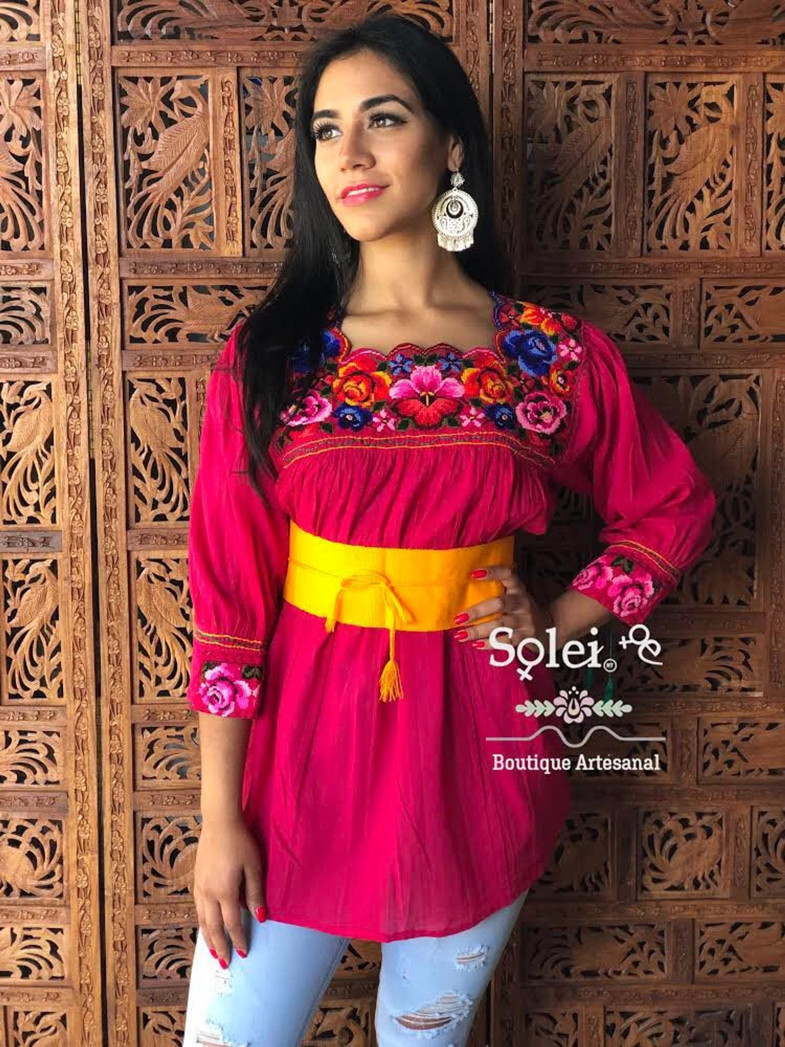 Hand Embroidered Smock Blouse. Mexican Floral Blouse. Colorful Mexican ...