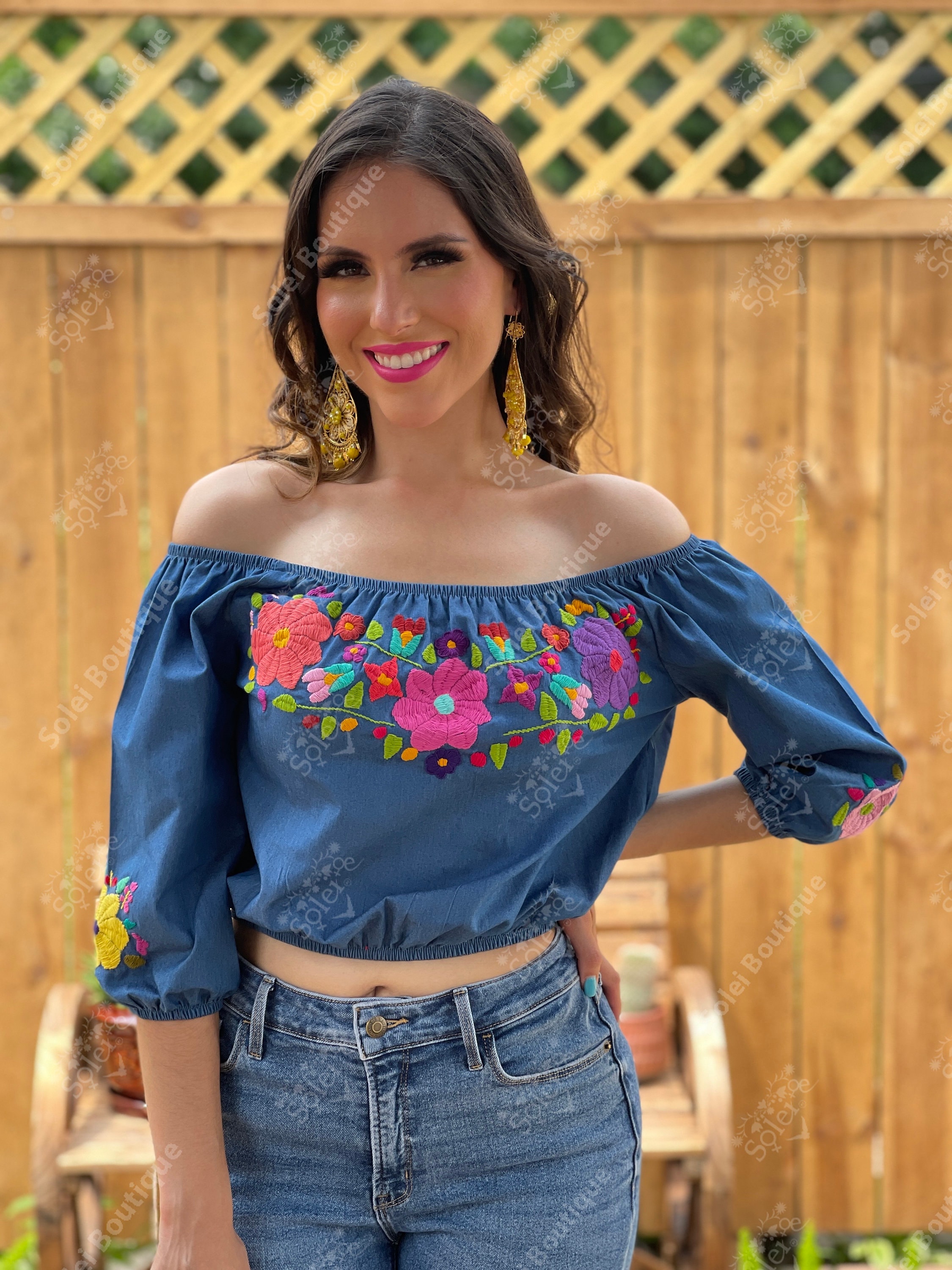 Long Sleeve Crop Top. Mexican Floral Top. Traditional Mexican - Etsy