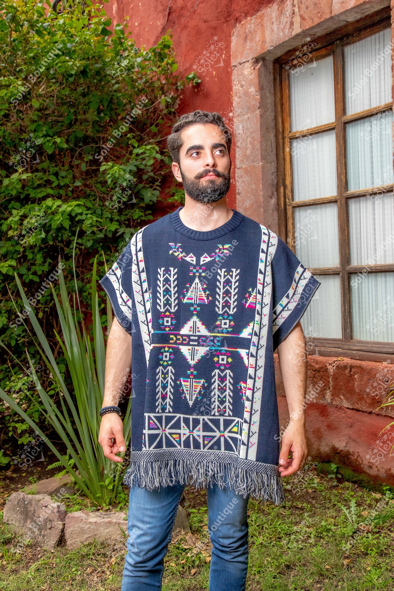 Artisanal Mexican Poncho. Unisex Mexican Poncho. Multicolor Poncho With ...