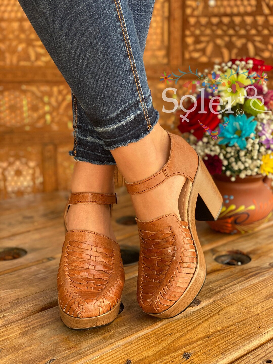 Mexican Block Heel. All Size Boho- Hippie Vintage. Mexican Leather ...