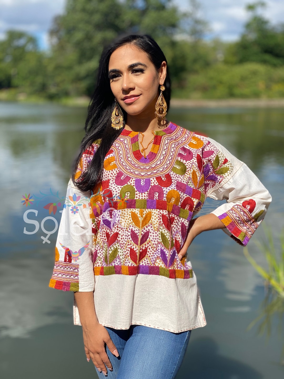 Hand Embroidered Mexican Blouse. Traditional Mexican Top. Multicolor ...