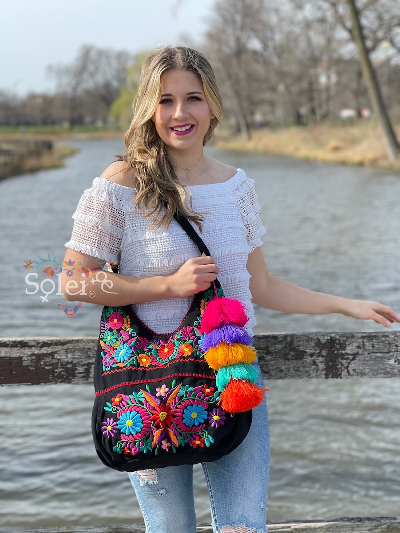 Mexican Morral Bag. Floral Embroidered Bag. Traditional Embroidered ...