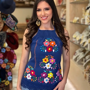 Embroidered Mexican Floral Halter Top. Size S - 2X. Hand Embroidered ...