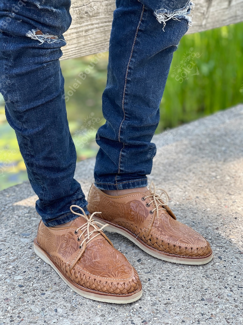 Men’s Mexican Aztec Calendar Shoes. Mexican Leather Lace up Shoes ...