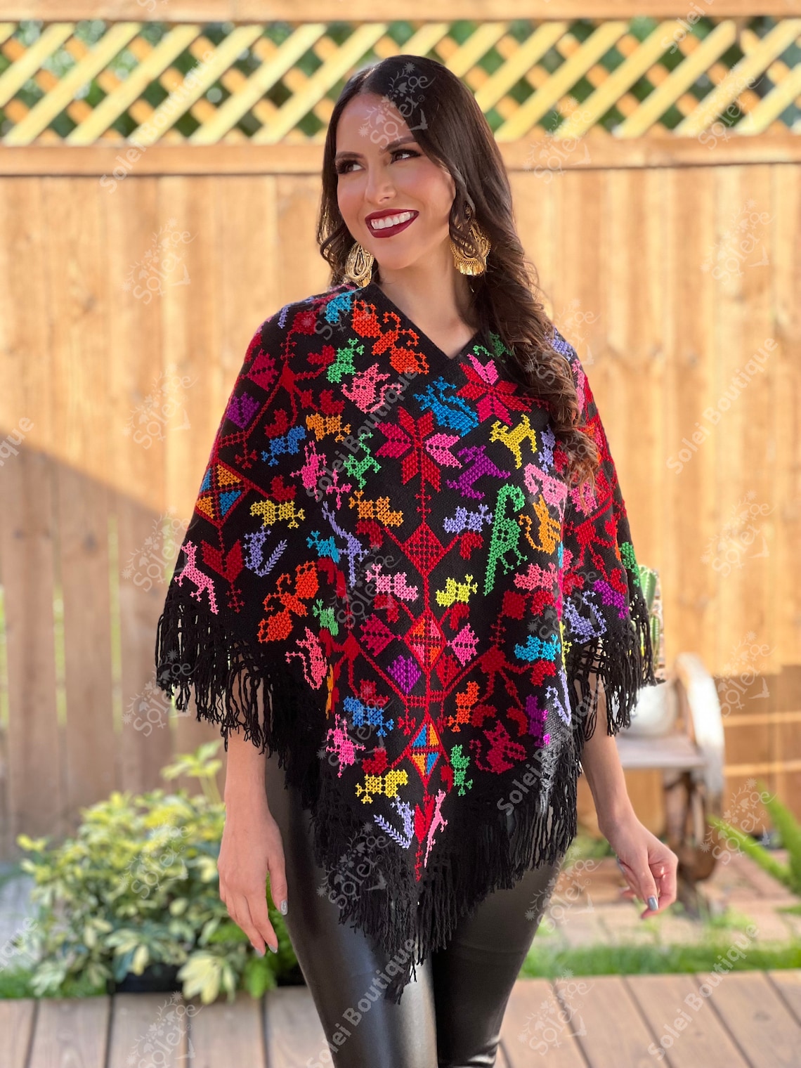 Hand Embroidered Mexican Poncho. Artisanal Mexican Poncho. | Etsy