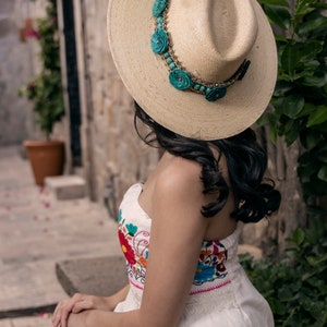 Mexican Artisanal Palm Hat. Ethnic Style Mexican Hat. Floral Hat ...