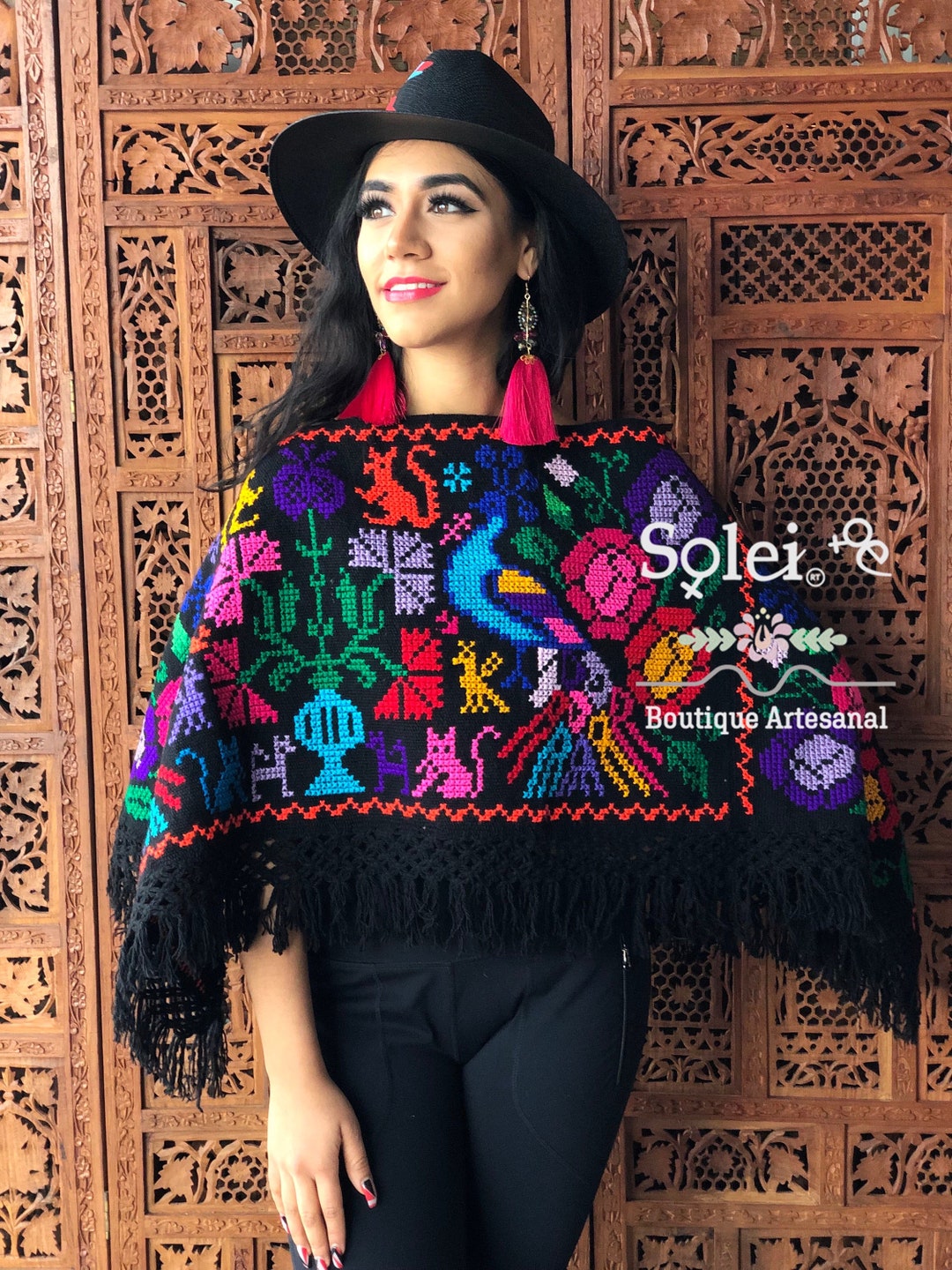 Peacock Embroidered Poncho. Colorful Poncho. Mexican Traditional Poncho ...