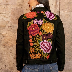 Mexican Floral Embroidered Jeans Jacket. Mexican Artisanal Denim Jacket ...