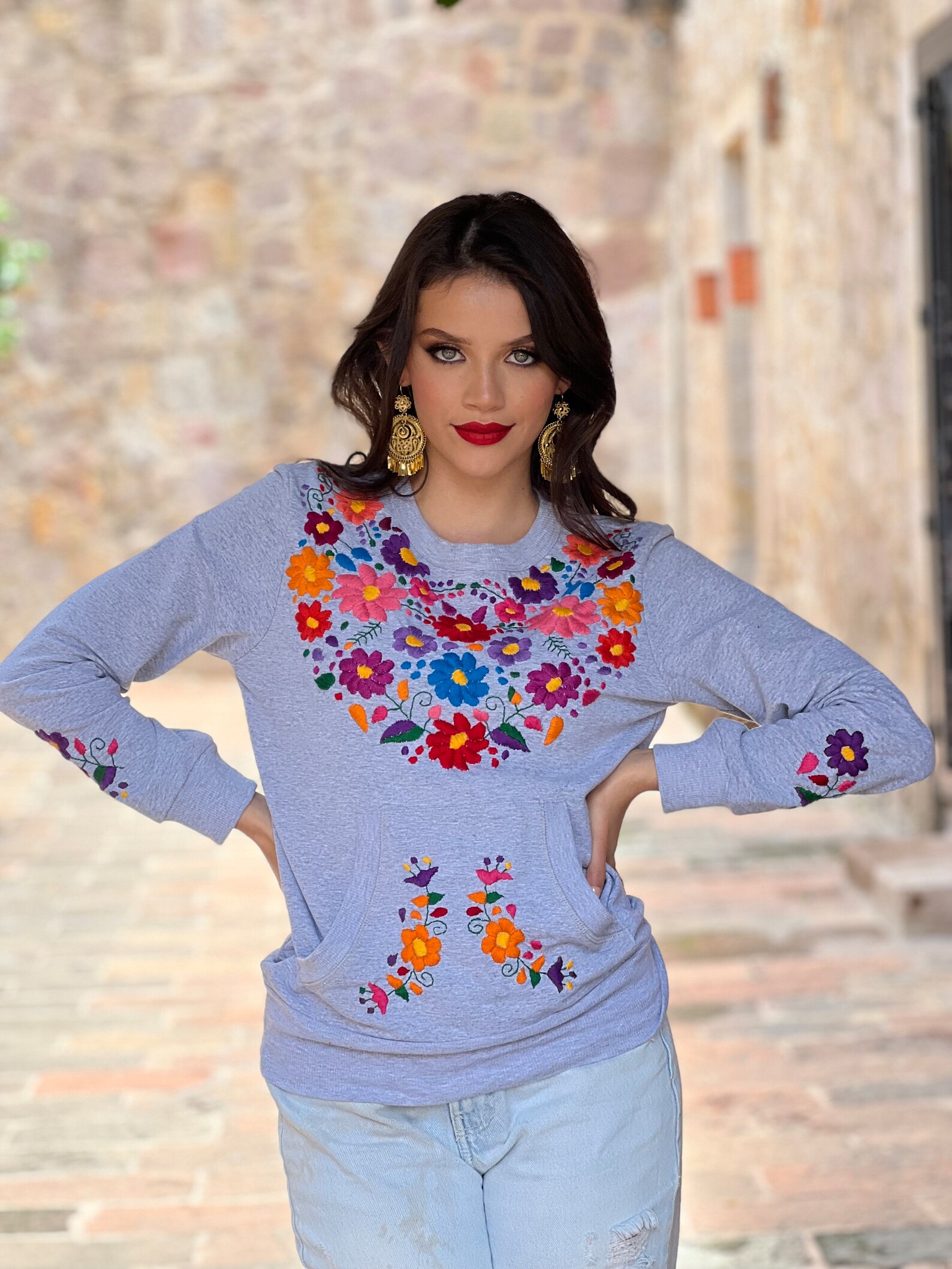 Mexican Floral Sweatshirt. Artisanal Sweatshirt Made in Mexico. Hand ...