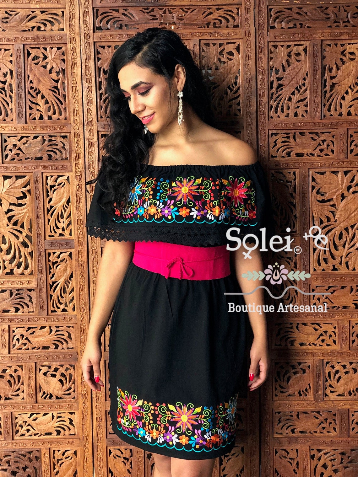 Lace Trim Mexican Floral Dress. Mexican Floral Embroidered | Etsy