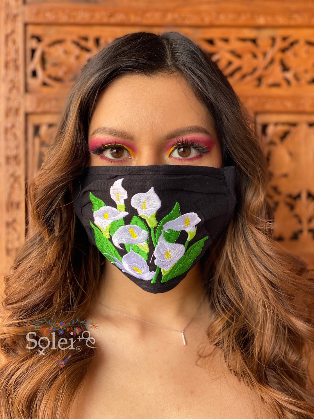 Floral Embroidered Face Masks. Beautiful Alcatraz Flower Face Mask ...