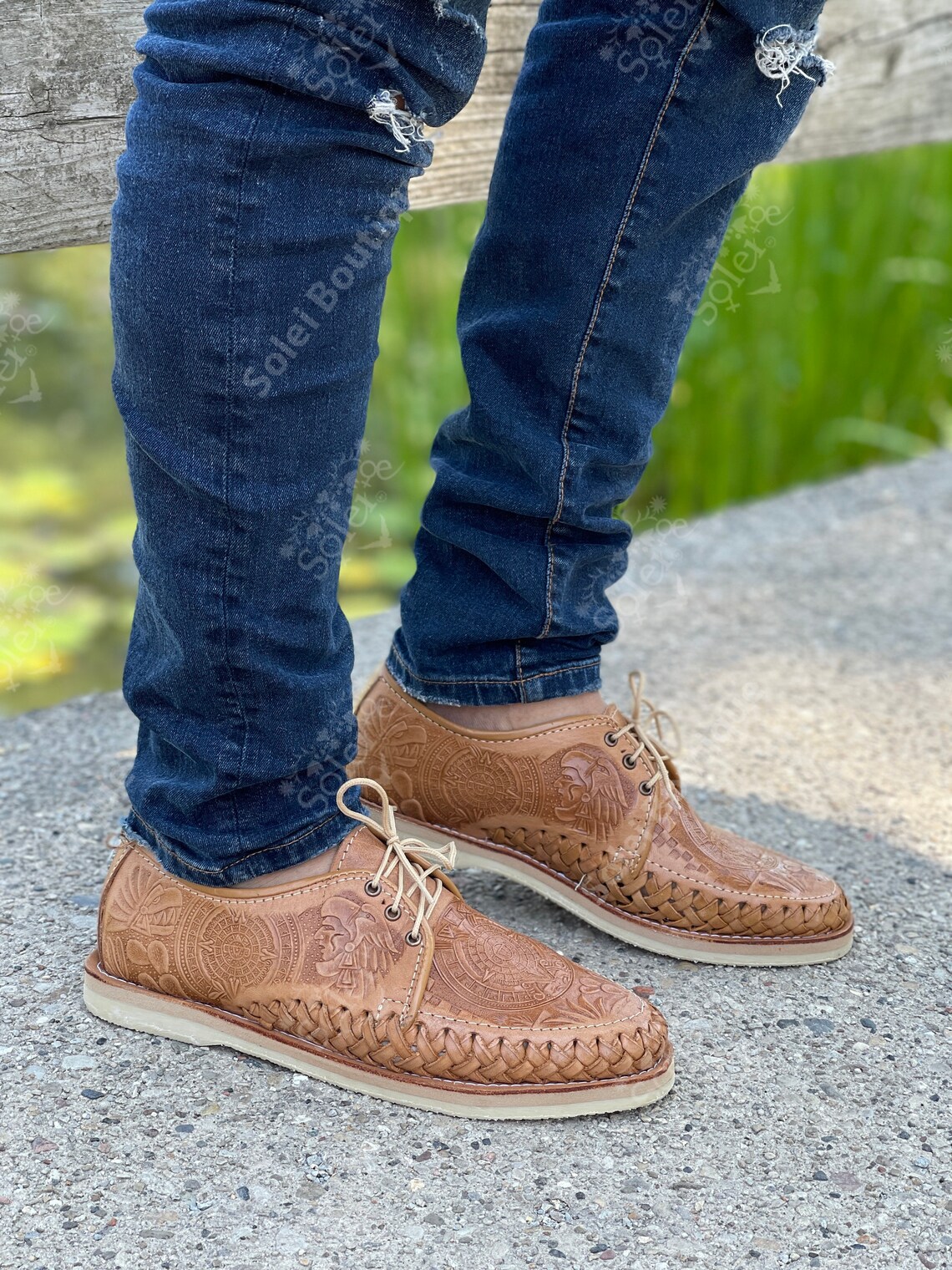 Men’s Mexican Aztec Calendar Shoes. Mexican Leather Lace up Shoes ...