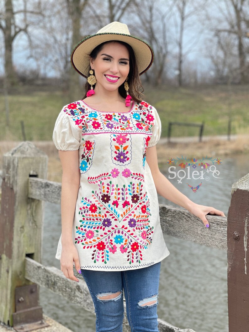 Mexican Hand Embroidered Blouse. Traditional Mexican Top. - Etsy