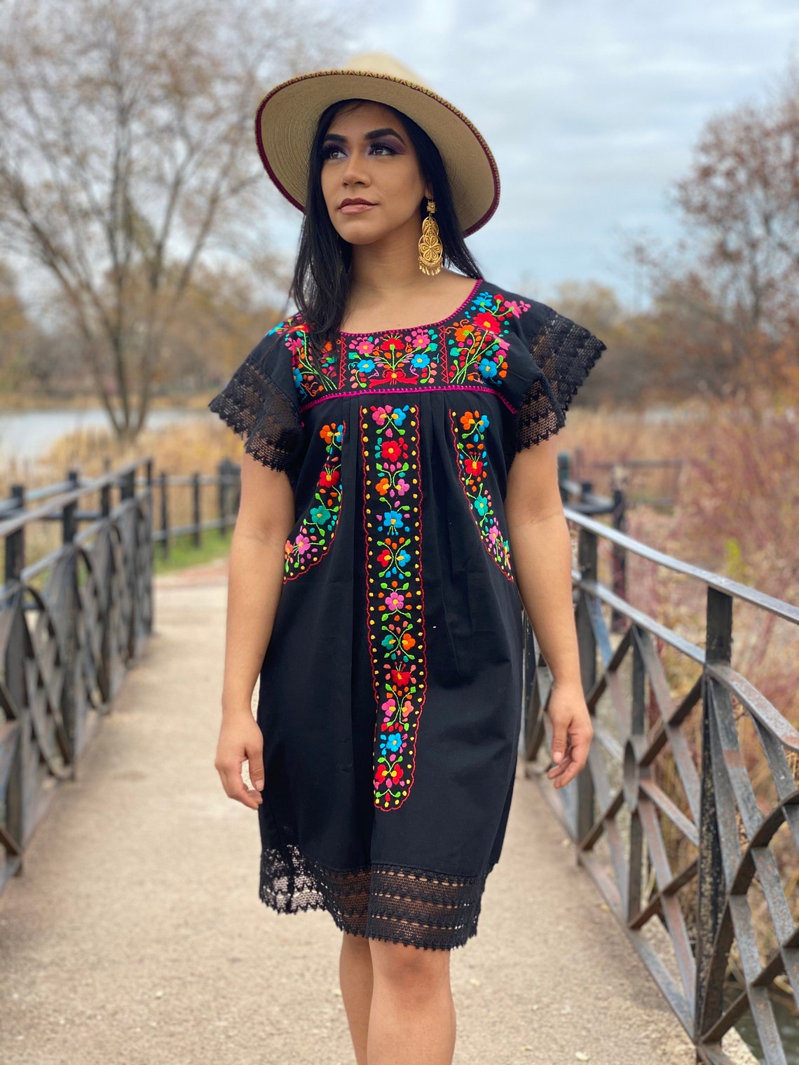 Mexican Floral Hand Embroidered Dress. Traditional Mexican - Etsy