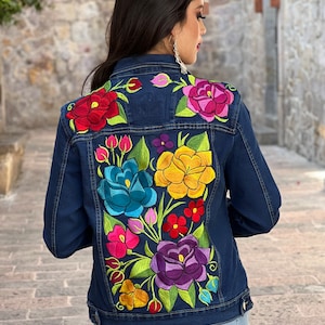 Mexican Floral Embroidered Jeans Jacket. Mexican Artisanal Denim Jacket ...