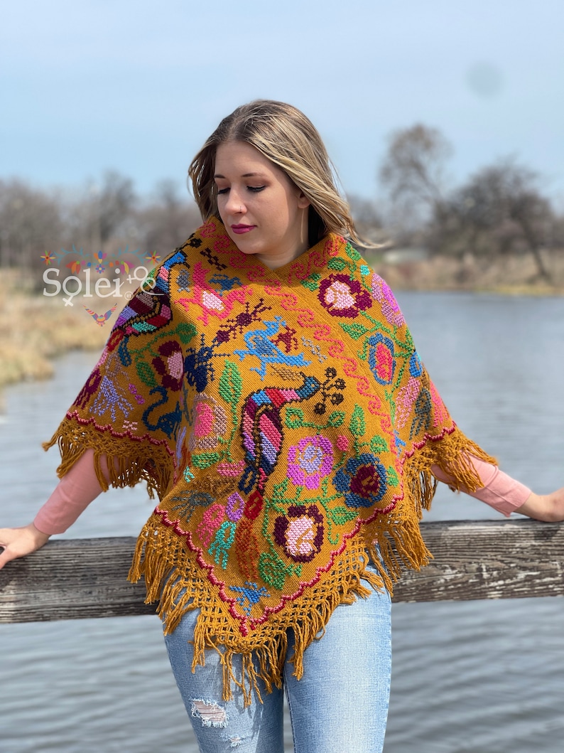 Peacock Embroidered Poncho. Colorful Poncho. Mexican - Etsy