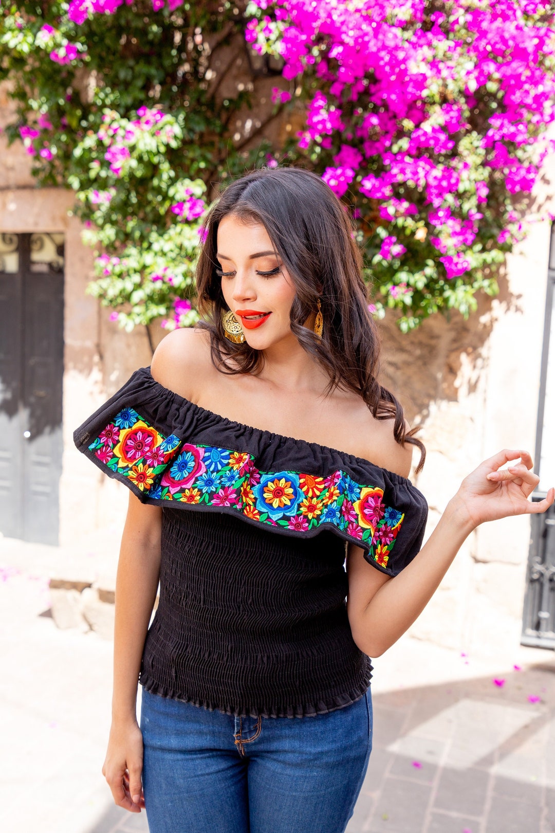 Daisy Embroidered Crop Top. Mexican Floral Top. Campesino off the ...
