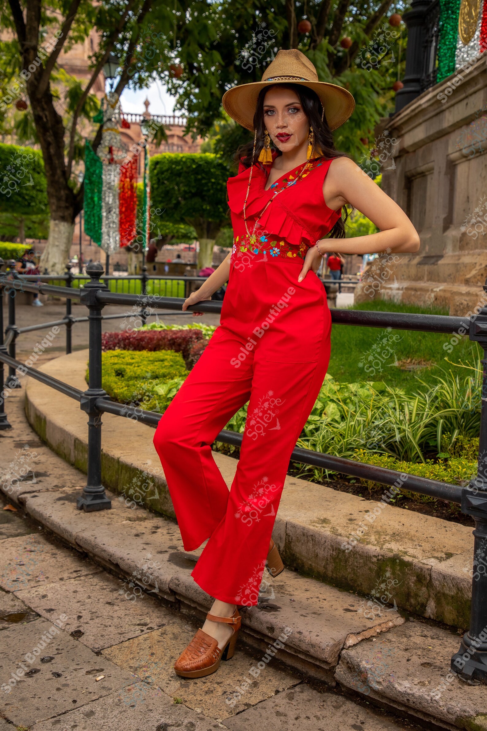 Mexican Ruffle Top Mexican Jumpsuit. Floral Hand Embroidered - Etsy