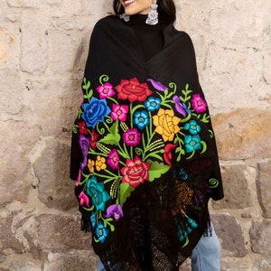 Mexican Embroidered Shawl. Multicolor Embroidered Shawl. Mexican ...