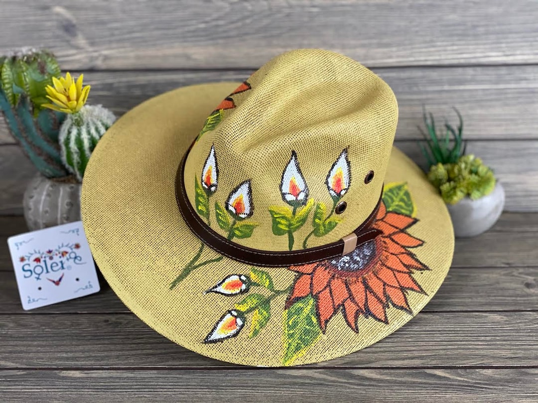 Hand Painted Sunflower Hat. Mexican Artisanal Hat. Mexican Floral Hat ...