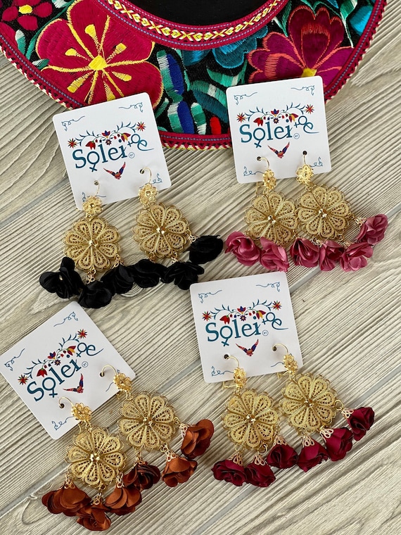 Mexican Floral Filigree Earrings. Gold Plated Filigree. Womens Flower Earrings. Dangle Earrings. Traditional Mexican Earrings. Etsy