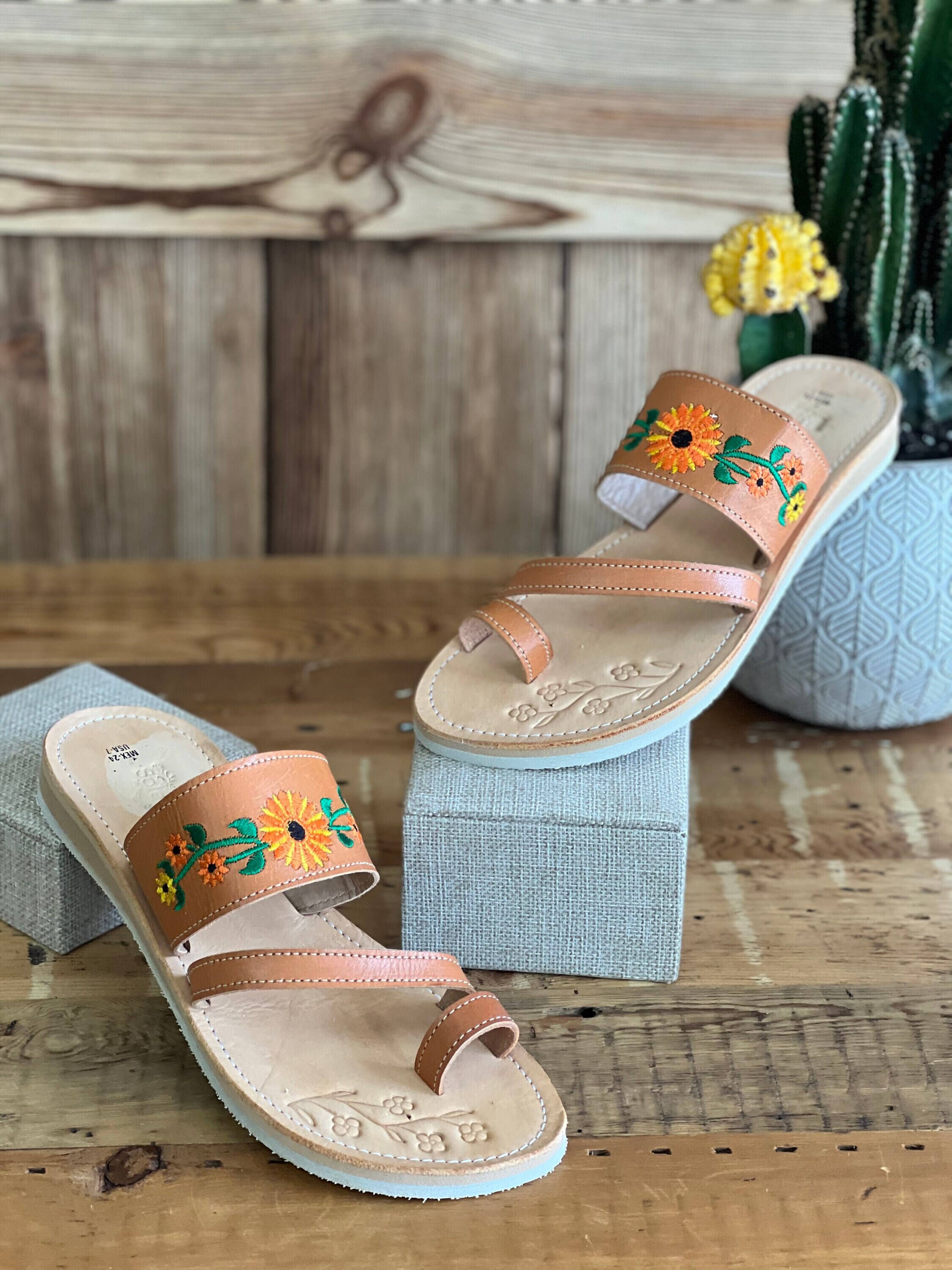 Sunflower Embroidered Sandals. All Sizes Boho-hippie Vintage. - Etsy