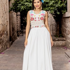 Long Mexican Traditional Dress. Formal Mexican Dress. Boho Hippie ...