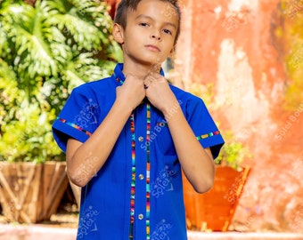 Boys Mexican Traditional Shirt. Floral Embroidered Guayabera | Etsy