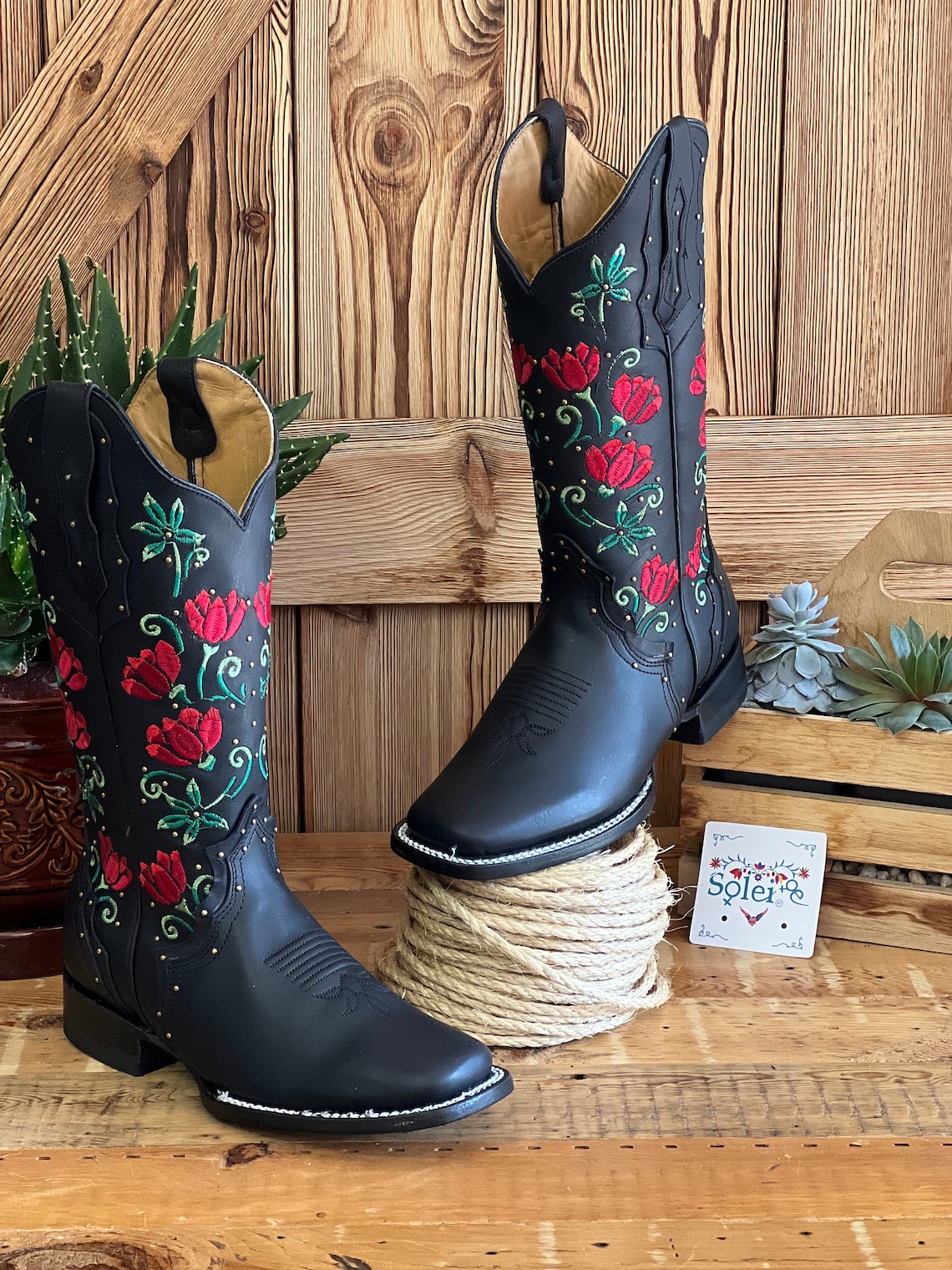 Women's Mexican Boot. Handmade Leather Floral Embroidered Boot ...