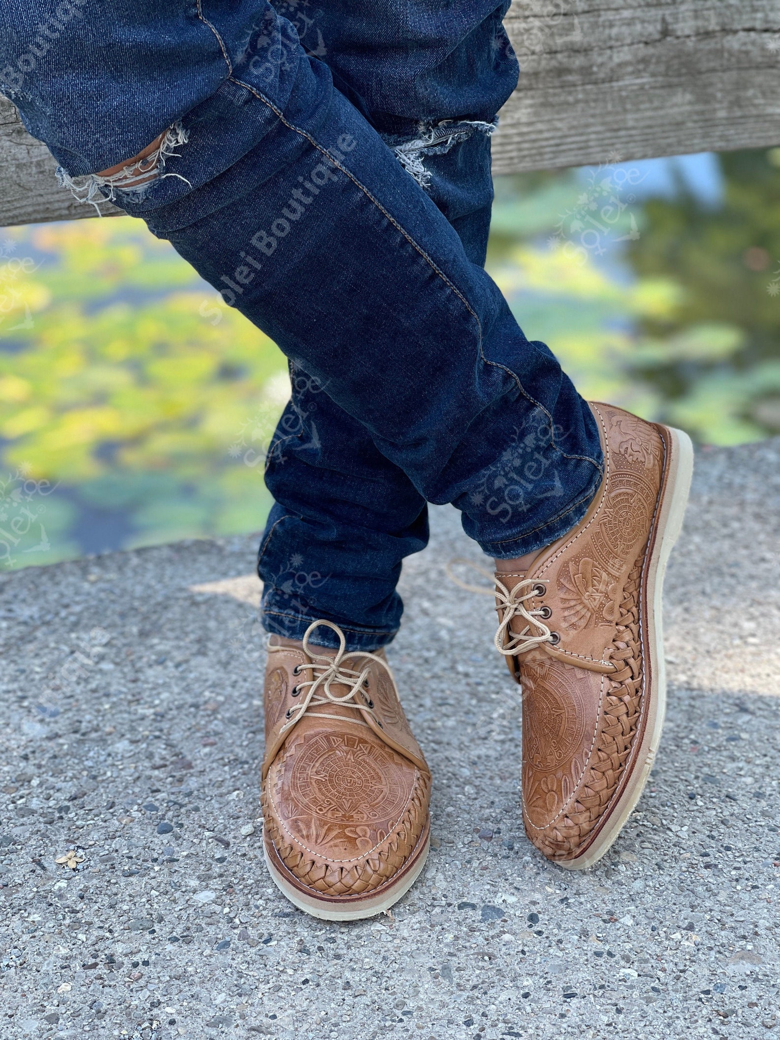 Men’s Mexican Aztec Calendar Shoes. Mexican Leather Lace up Shoes ...