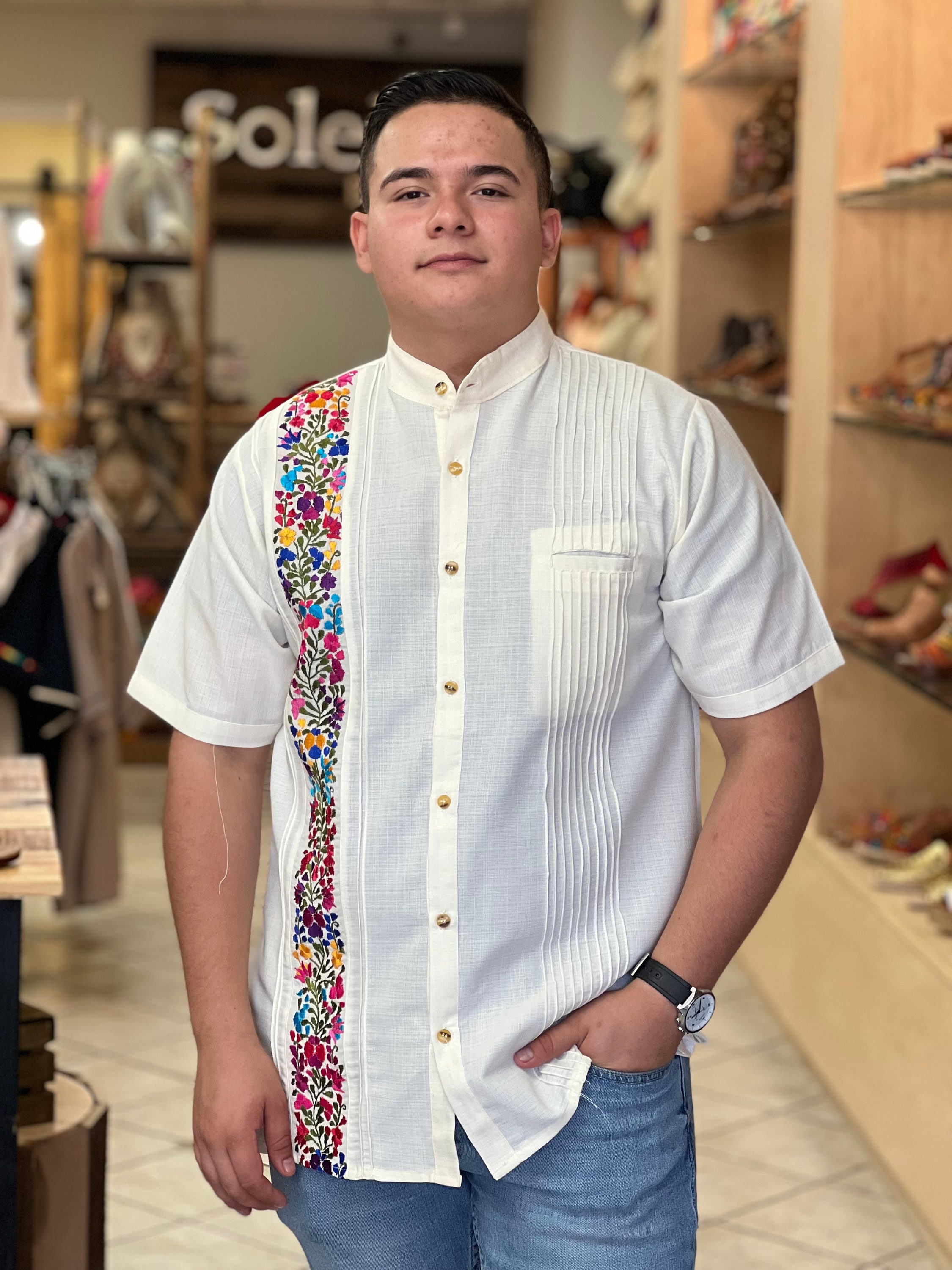 Mens Mexican Traditional Shirt. Sizes S 2X. Floral Hand - Etsy